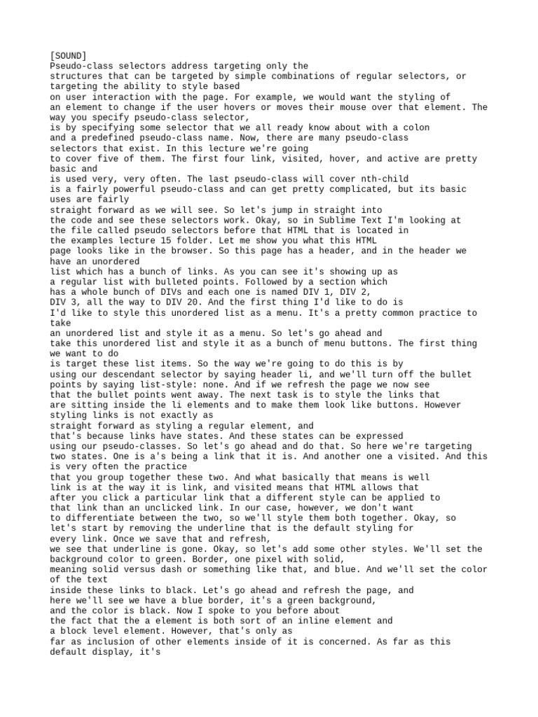 5pseudo Class Selectors Pdf Html Element Computing 8828