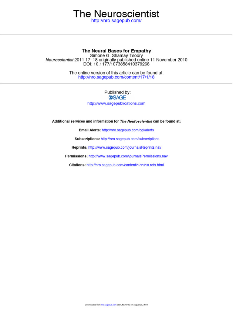 Shamay Tsoory The Neural Bases For Empathy | PDF | Empathy | Emotions