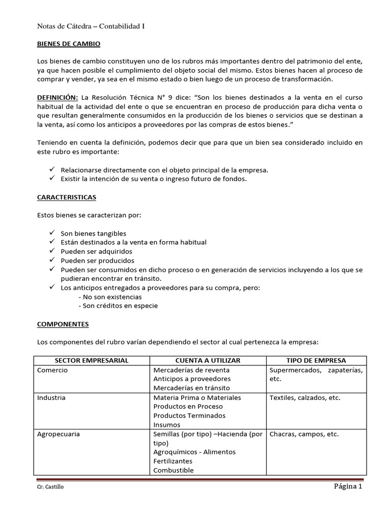 Bienes de Cambio | PDF | Contabilidad | Costo