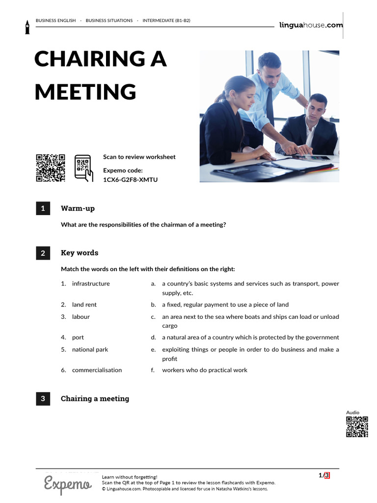 Chairing A Meeting British English Student | PDF
