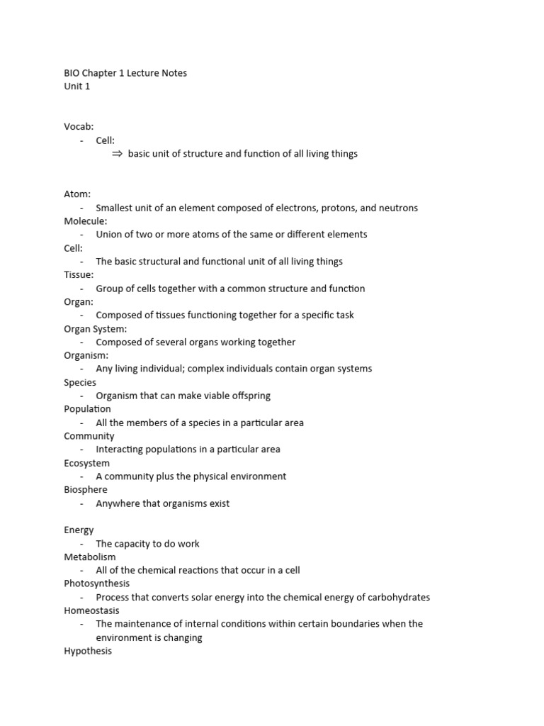 BIO Chapter 1 Lecture Notes | PDF BIO Chapter 1 Lecture Notes | PDF