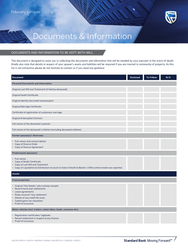 Documents And Information Required To Report An Estate Pdf Taxes