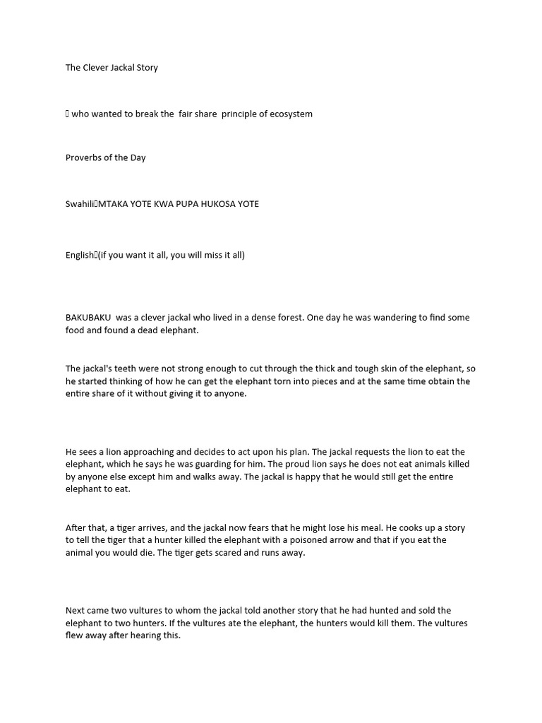 The Clever Jackal Story 1 | PDF