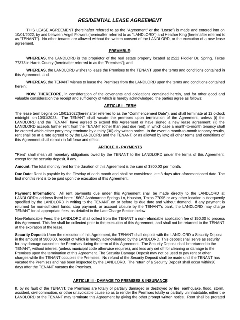 Residential Lease Agreement Template | PDF | Leasehold Estate | Lease