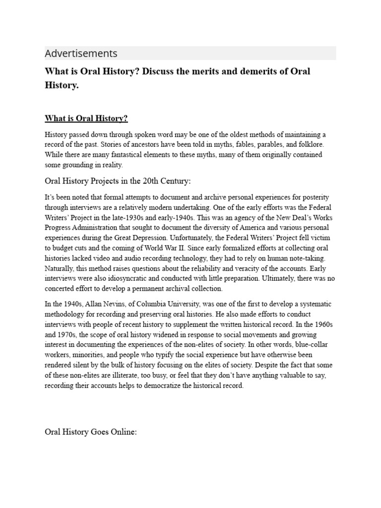 Oral History | PDF | Oral History | Traditions