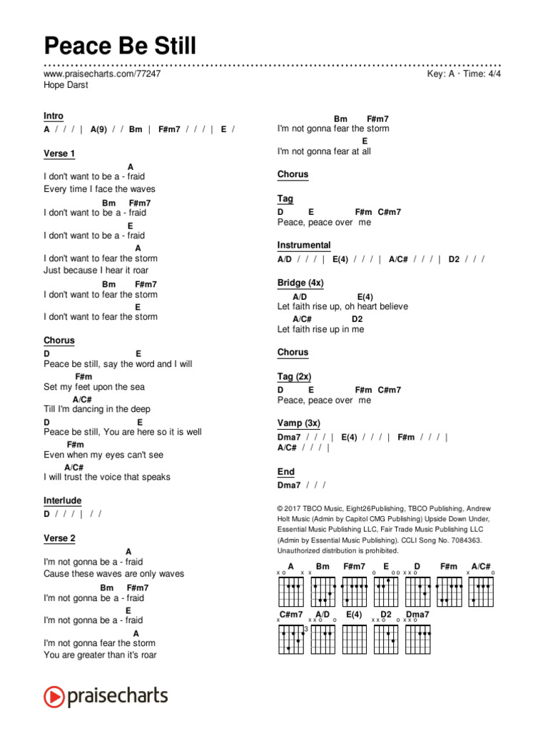 Peace Be Still (Hope Darst) Chord Chart - A - 2 Column Layout | PDF ...