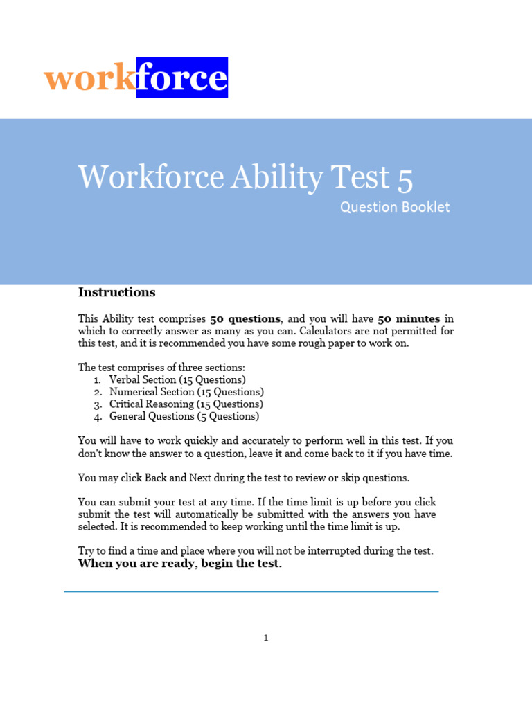 Workforce Ability Test Question Booklet | PDF | Outsourcing | Offshoring