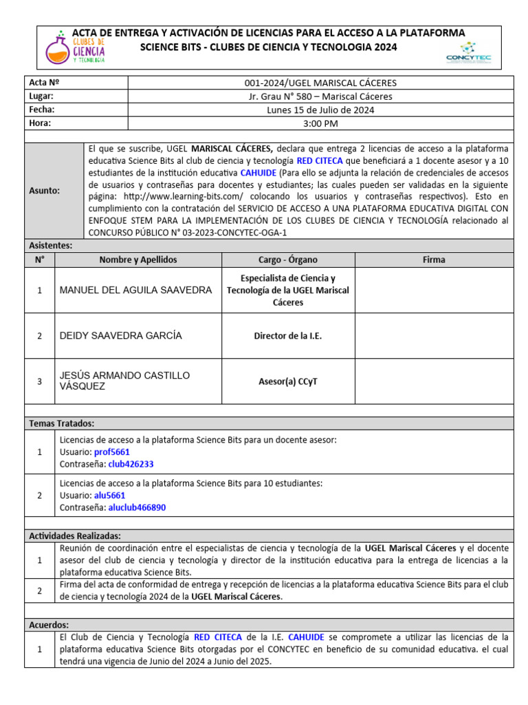 Actas de Entrega Licencias | Descargar gratis PDF | Ingeniería | Science