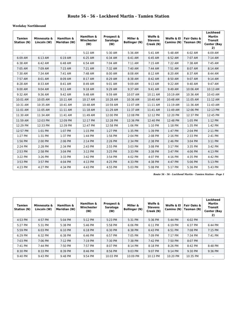 Route 56 Schedule | PDF