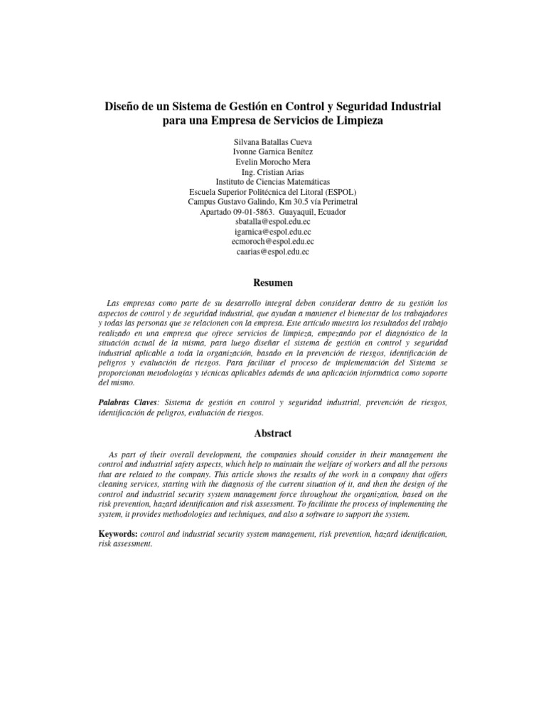 Dise+ - o de Un Sistema de Gesti+ - N en Control y Seguridad Industrial para | PDF | Business ...