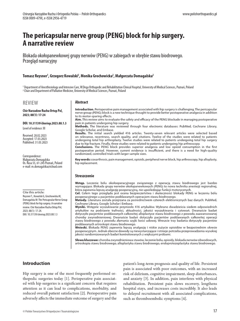 The Pericapsular Nerve Group PENG B | PDF | Anesthesia | Surgery