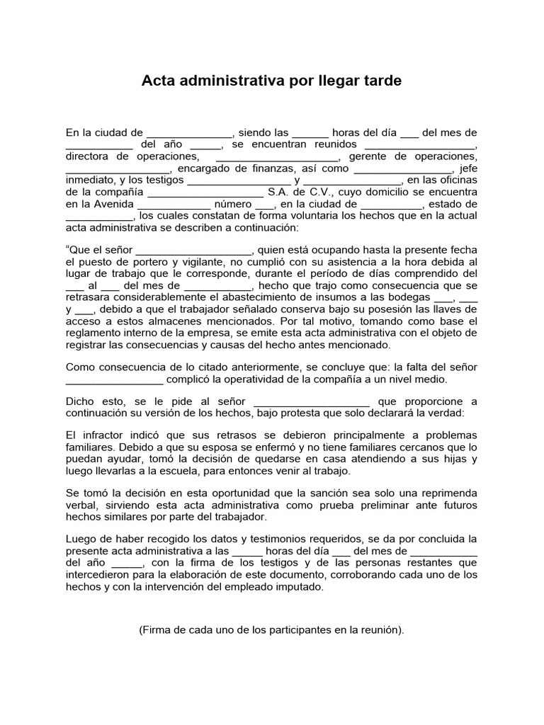 Acta Administrativa Por Llegar Tarde | PDF