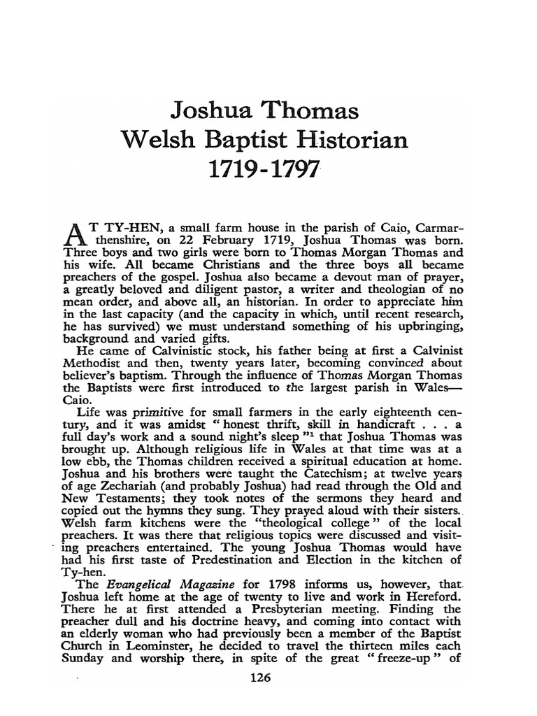 Joshua Thomas - Welsh Baptist Historian | PDF | Wales | Baptists