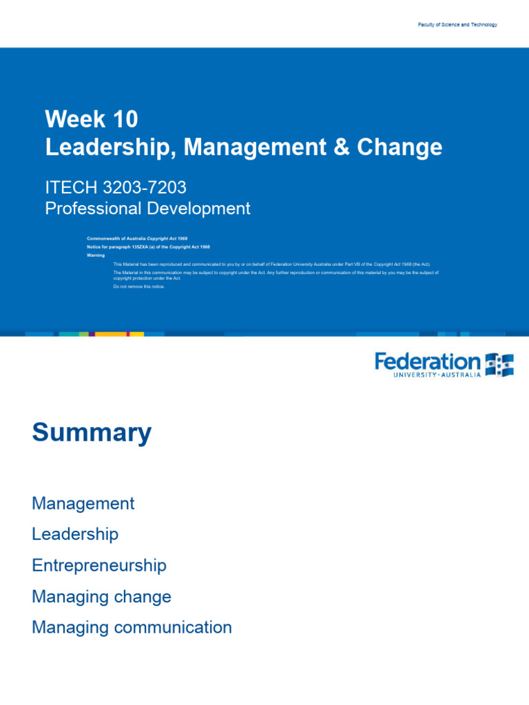 Itech 3203 - 10 Lecture | PDF | Emotional Intelligence | Leadership