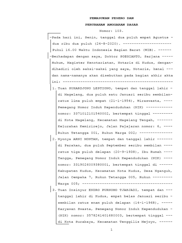 AKTA CV - PEMASUKAN - Salinan | PDF