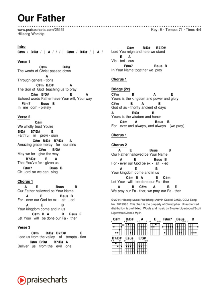 Our Father (25151) - Chord Chart - E - 2 Column-1 | PDF | Lord's Prayer ...