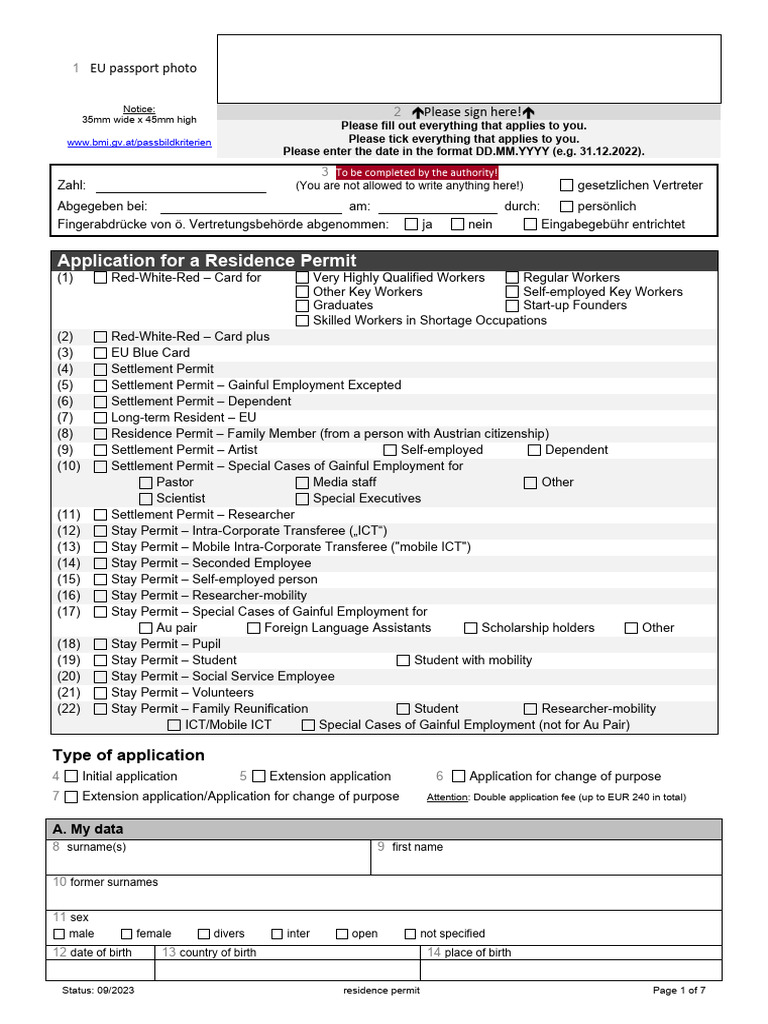 B Application Form Residence Permits For Third-Country Nationals ...