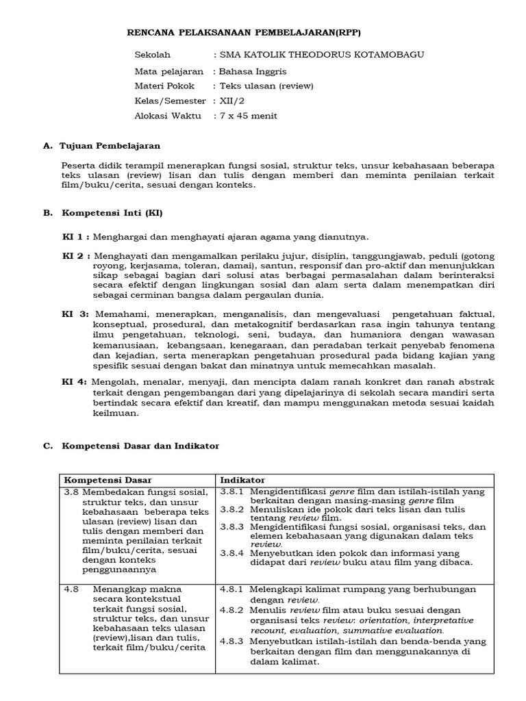 RPP Review | PDF | Karier & Perkembangan