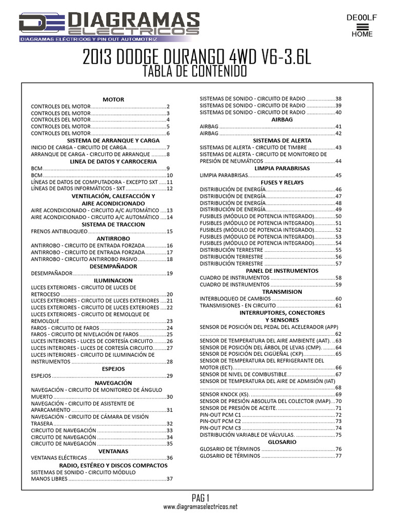 Diagrama Electrico Dodge Durango 2013 4wd v6 3.6l Free | PDF | Industria automotriz | Vehículo ...