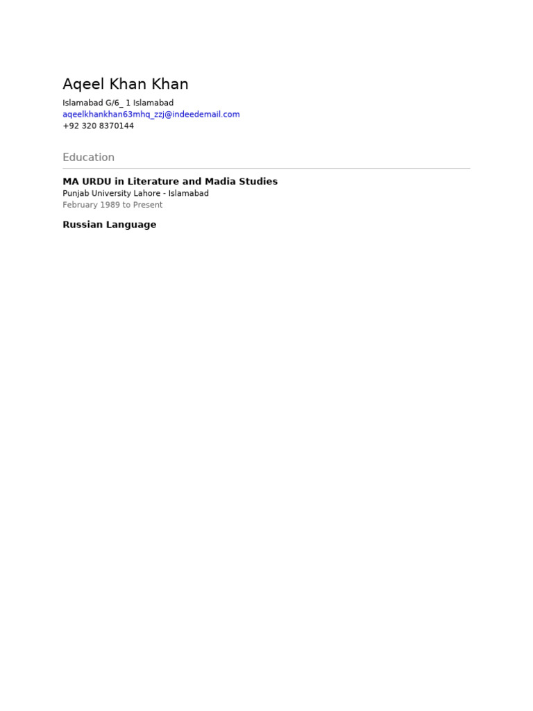 MA Urdu & Media Studies Resume | PDF