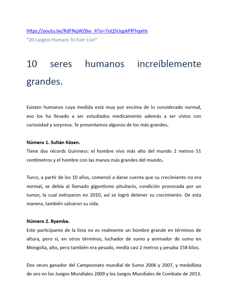 3IC - 10 Seres Humanos Increíblemente Grandes. | PDF | Deportes y ...
