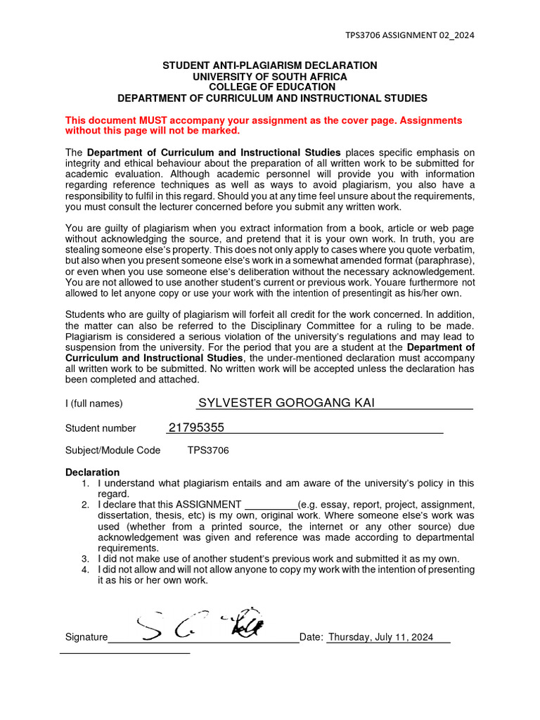 SG Kai TP 3706 Assignment 2 | PDF | Teachers | Educational Assessment