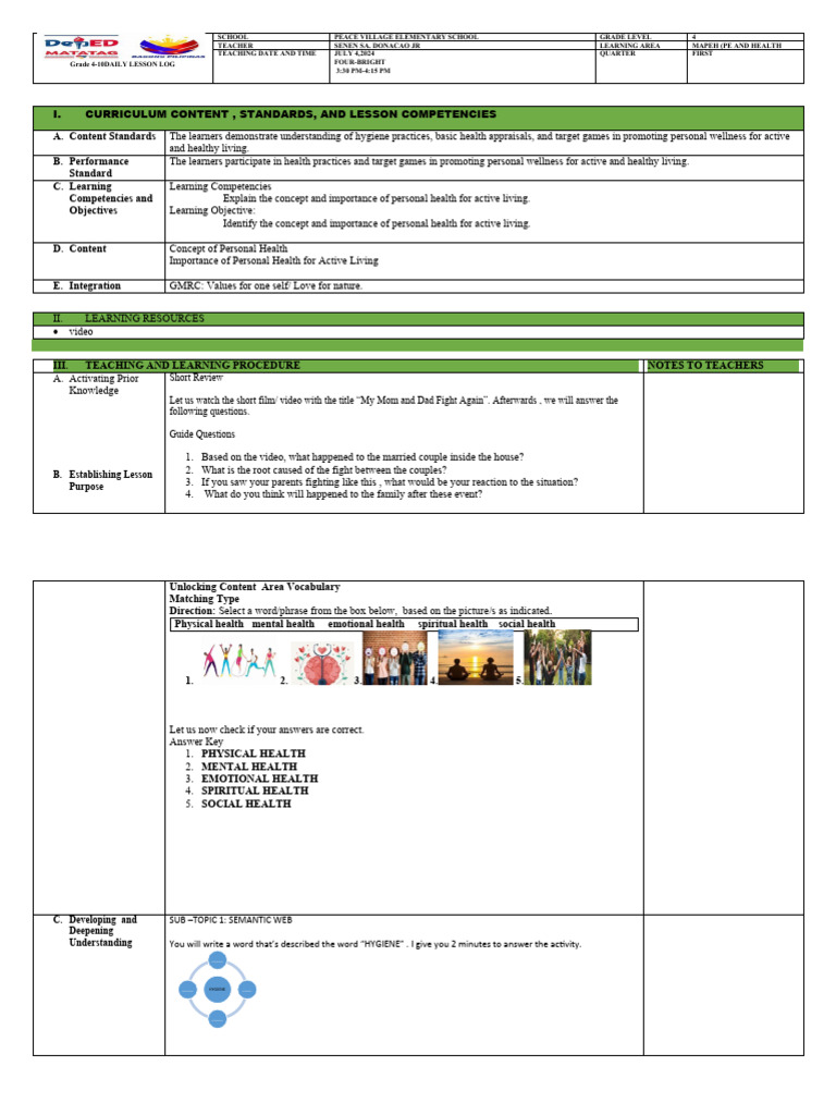 LESSON PLAN MATATAG | PDF | Mental Health | Learning