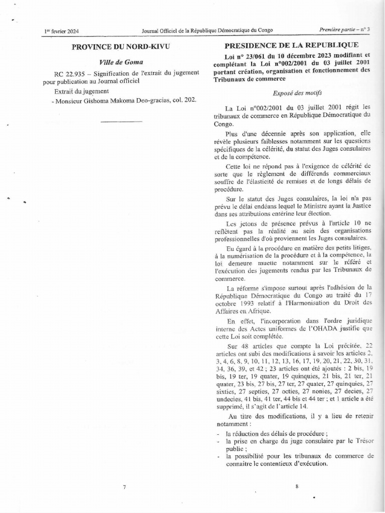 Loi N°23-061 Du 10 Décembre 2023 Modifiant Et Complétant La Loi N°002-2001 Du 03 Juillet 2001 | PDF