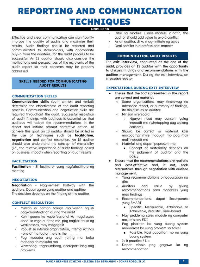 Module 10 - Reporting and Communication Techniques | PDF | Auditor's ...