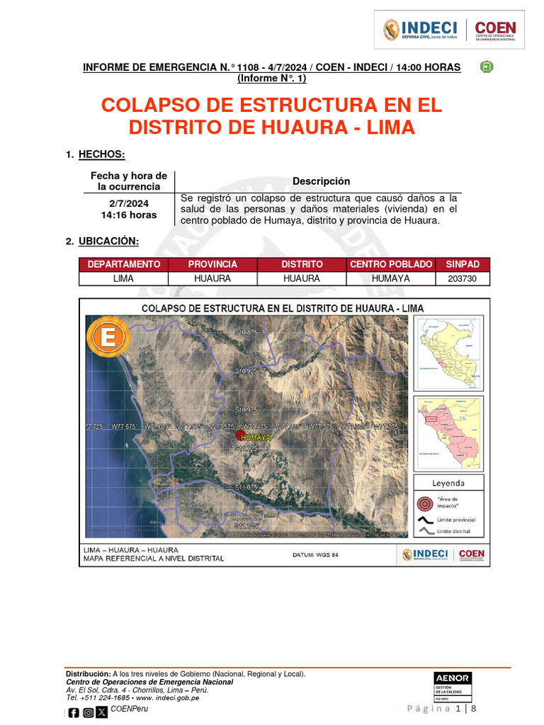 Informe de Emergencia n.º 1108 4jul2024 Colapso de Estructura en El ...