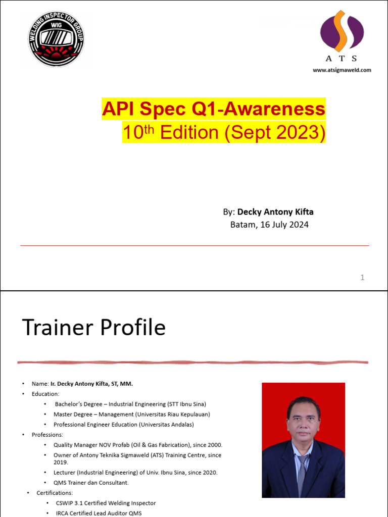 API Spec Q1 (10th Edition) Awareness by Decky Antony Kifta | PDF | Quality Management System ...