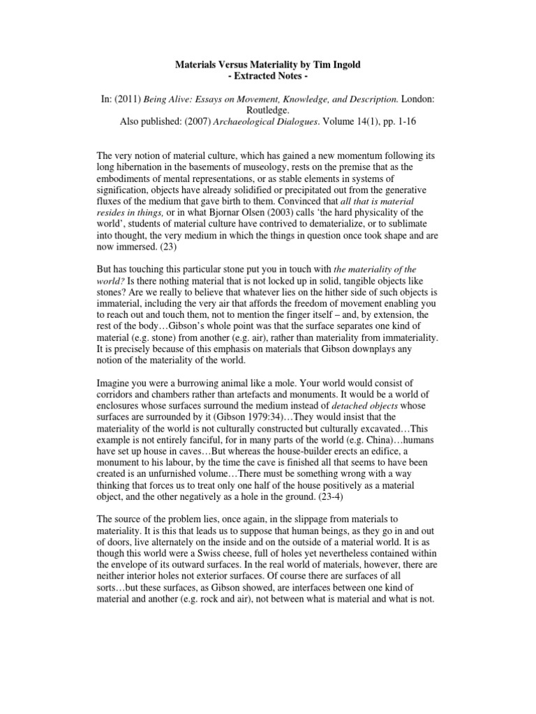 Materials Versus Materiality - Tim Ingold | PDF | Object (Philosophy ...