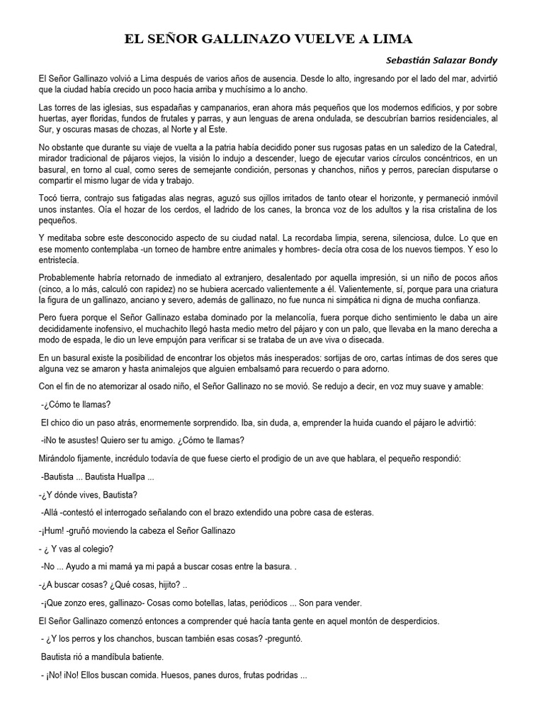 El regreso del Señor Gallinazo a Lima | PDF | Hogar, jardinería y ...