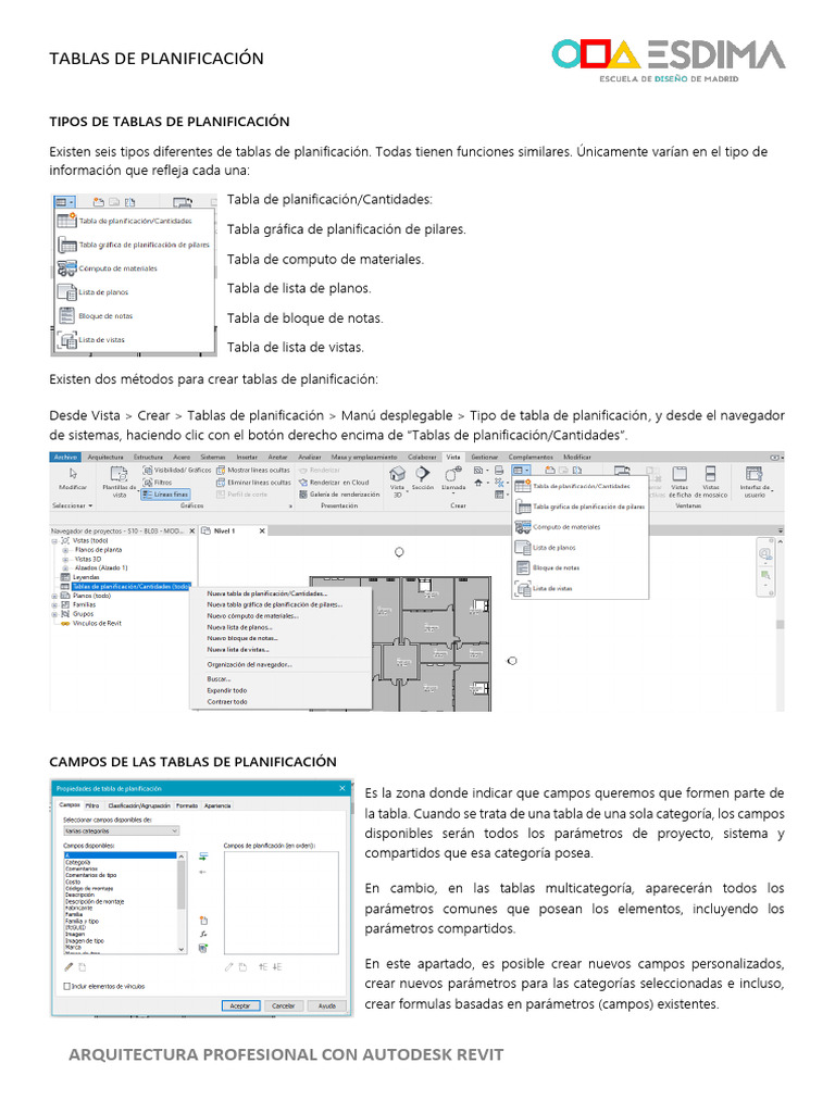 Tablas de Planificación | PDF | Planificación | Autodesk Revit