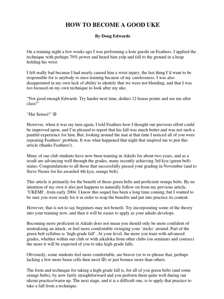 How To Be A Good Uke (In Aikido) | PDF | Aikido | Japanese Martial Arts
