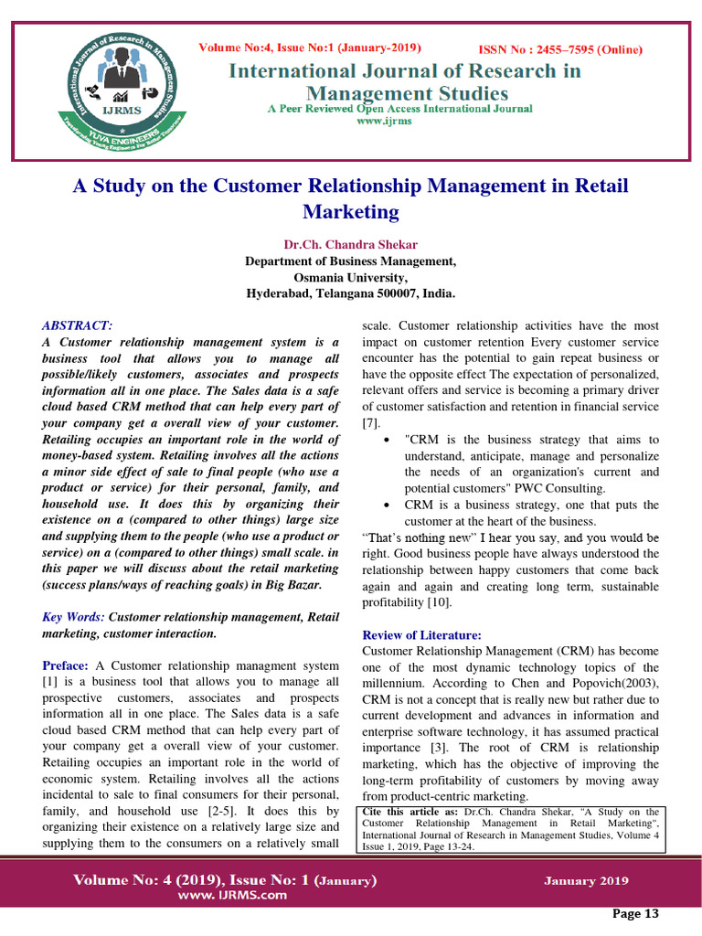 A Study On The Customer Relationship Management in Retail | PDF ...