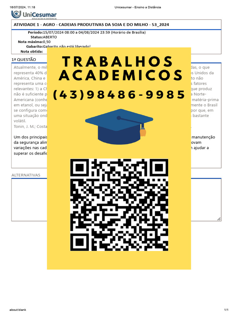 Atividade 1 - Agro - Cadeias Produtivas Da Soja e Do Milho - 53_2024 | PDF