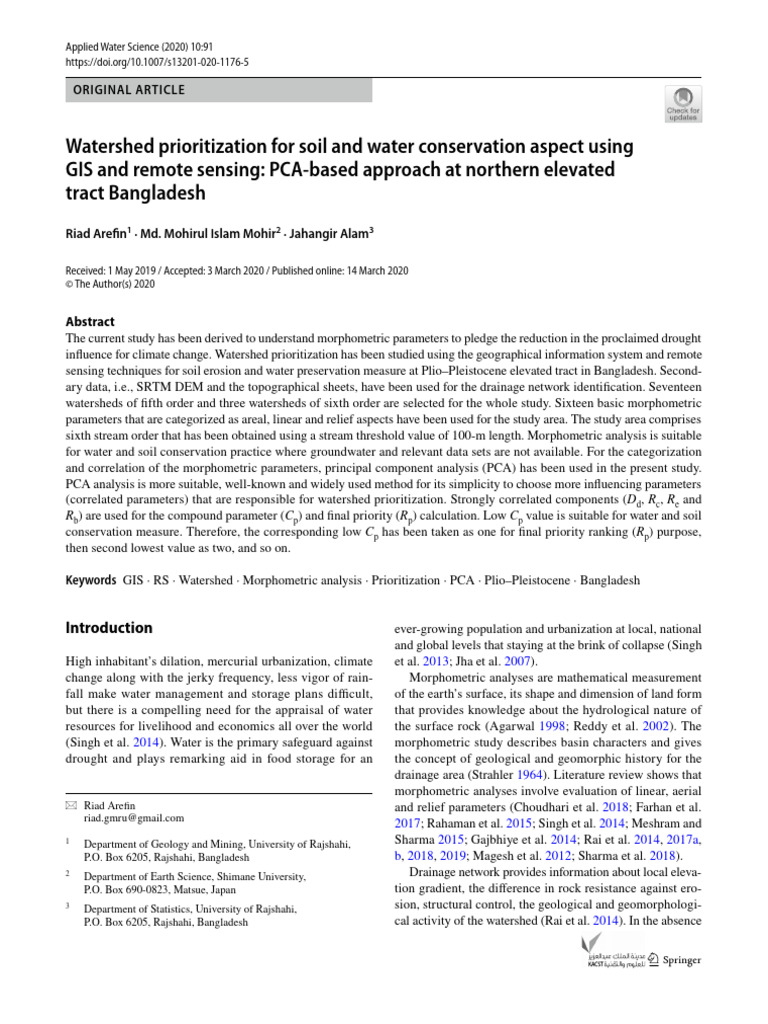 Watershed Prioritization For Soil and Water Conservation Aspect Using ...