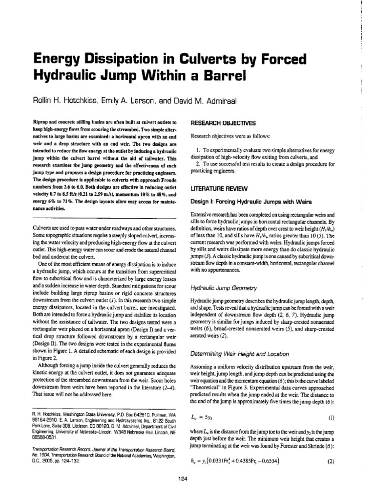 2005 Energy Dissipation in Culverts by Forced Hydraulic Jump Within A ...