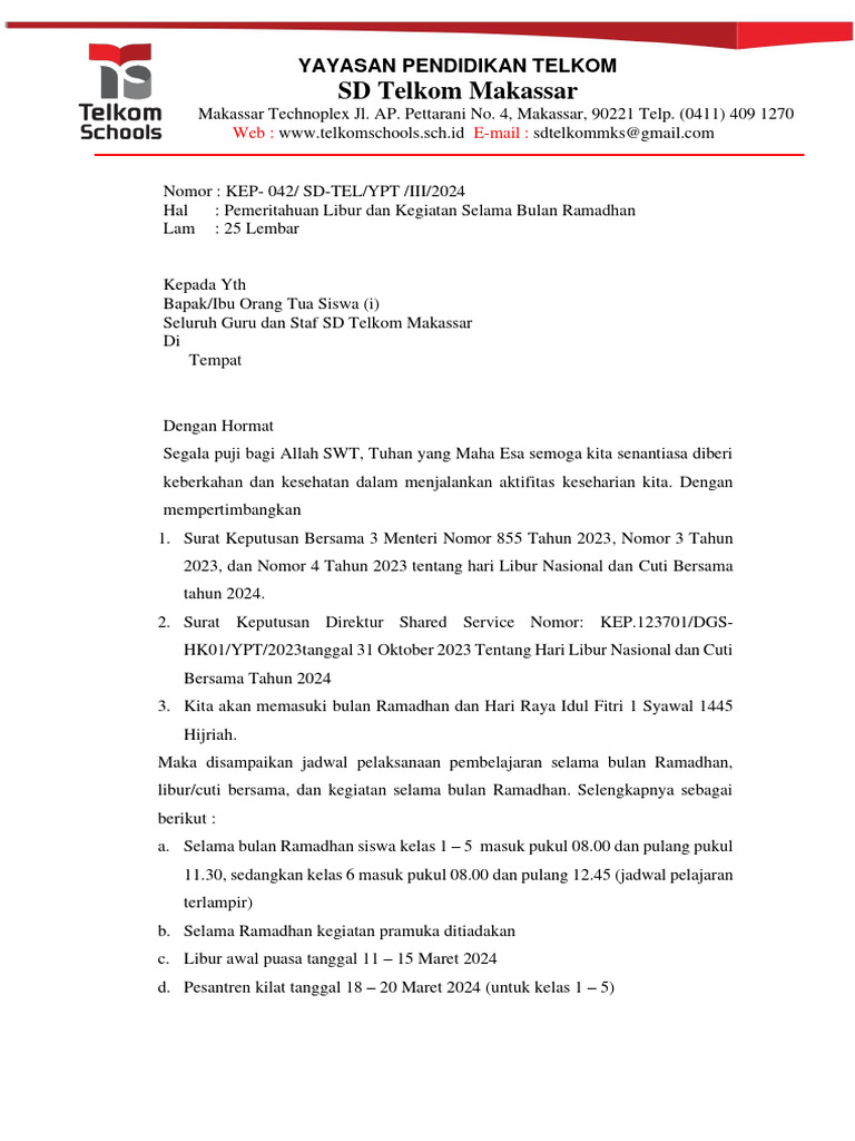 Surat Pem. Keg Ramadhan | PDF