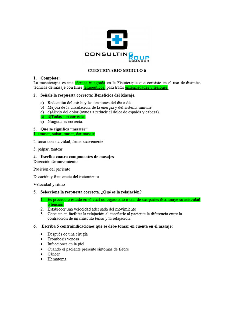 Cuestionario Modulo 6 | PDF | Masaje | Las emociones