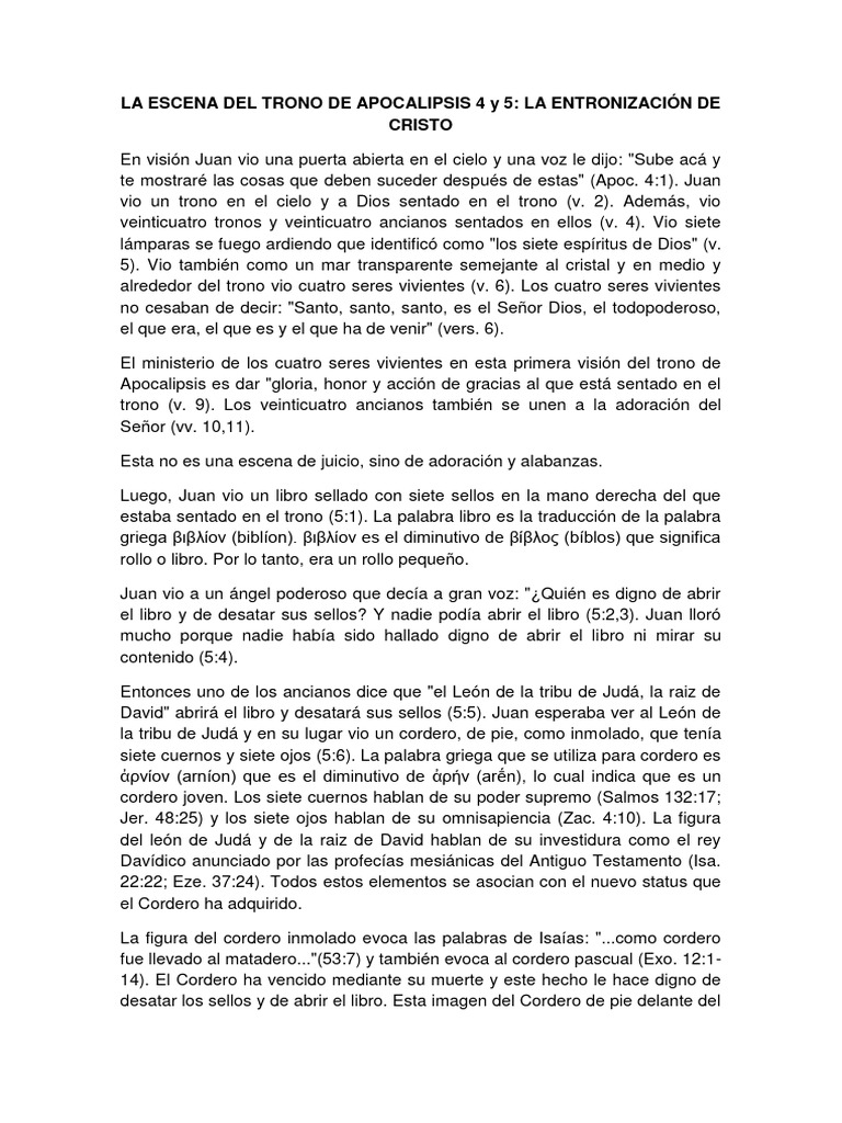 La Escena Del Trono De Apocalipsis 4 Y 5 La Entronización De Cristo