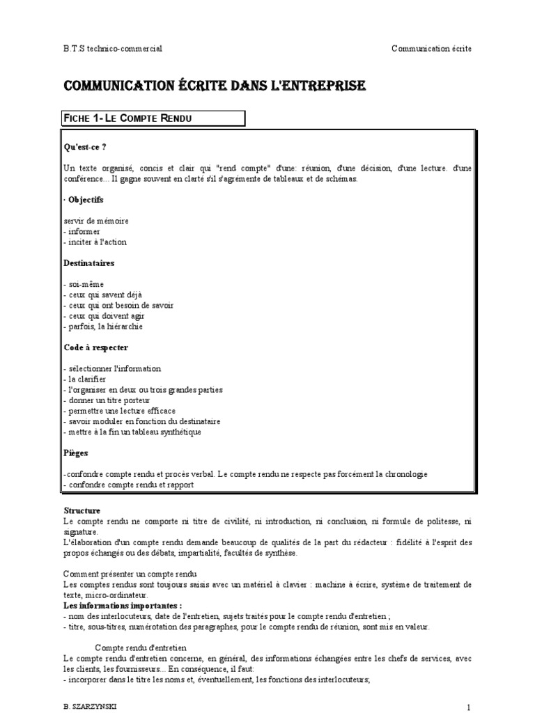 Exemple Fiche De Communication Écrite – SSCPQ