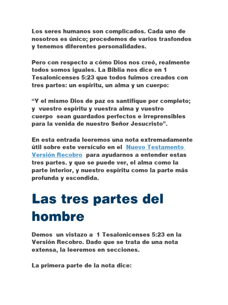 Las Tres Partes Del Humano | PDF | Alma | Felicidad