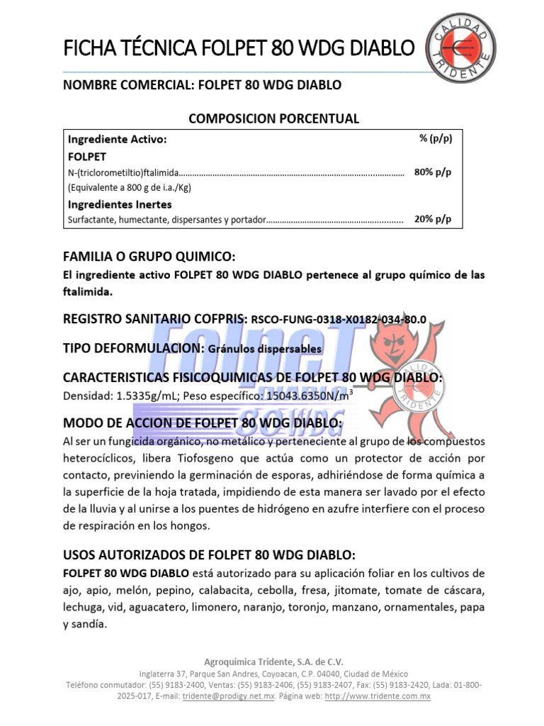 Ficha Técnica Fungicida Folpet 80 WDG | PDF | Hogar, jardinería y bricolaje