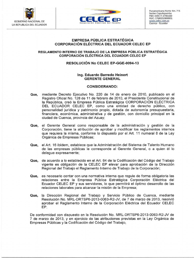 15 REGLAMENTO INTERNO CELEC EP | PDF