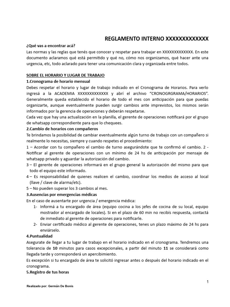 1 - Reglamento Interno 2024 | PDF | Business