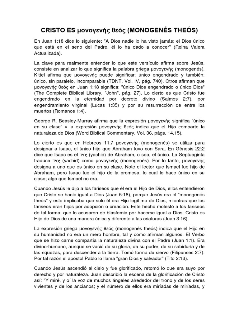 Juan 1.1 El Theos No Es Indefinido - y - Monogenes Theos | PDF | Dios ...