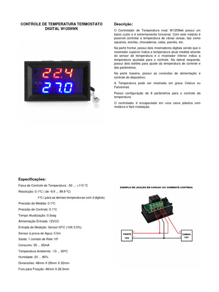 Controle de Temperatura Termostato Digital W1209WK | PDF | Fahrenheit ...
