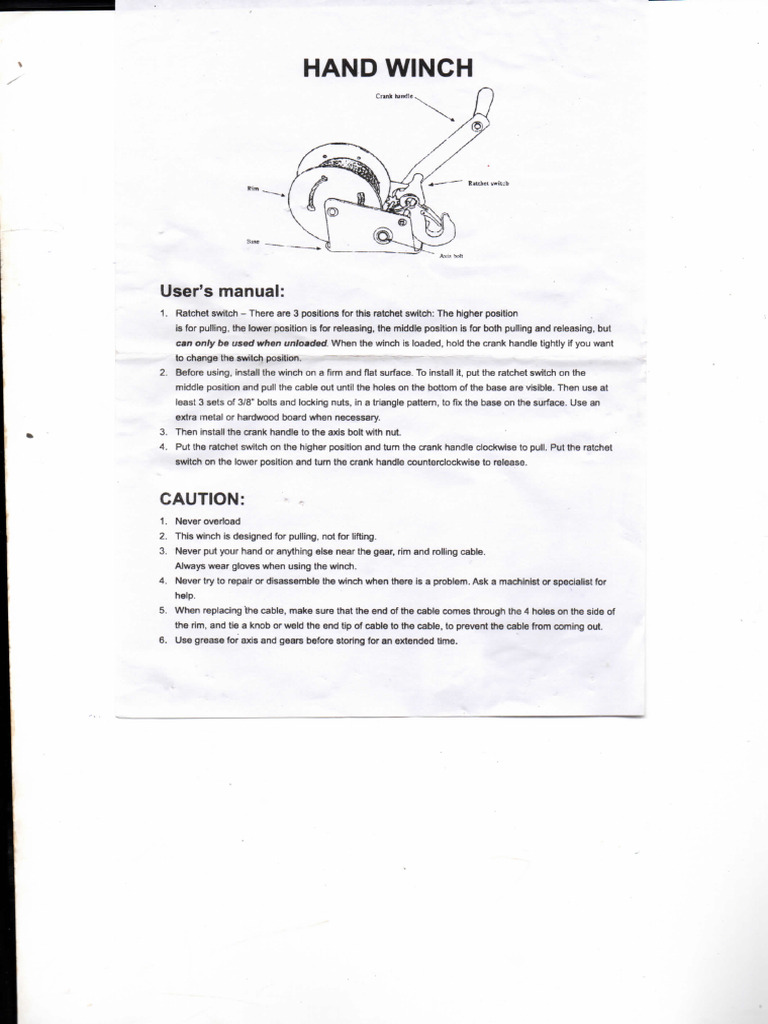 Hand Winch: Useris Manuai | PDF